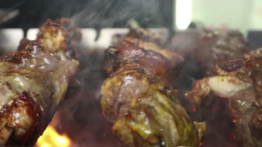 Meat Cooking On Rotisserie Stock Footage Video (100% Royalty-free ...