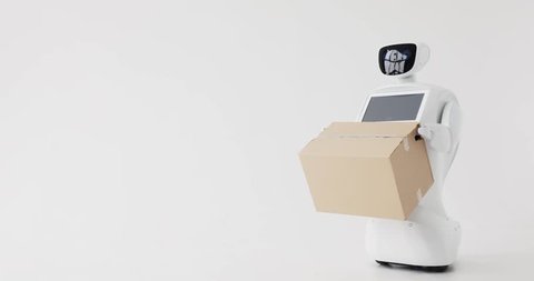 Humanoid Autonomous Robot Cardboard Box Hand Stock Photo 1228445569 ...