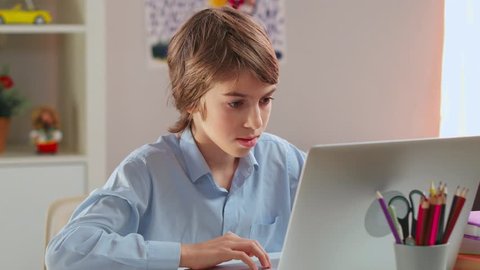 Schoolboy Turning Off His Laptop Computer Stock Footage Video (100% ...