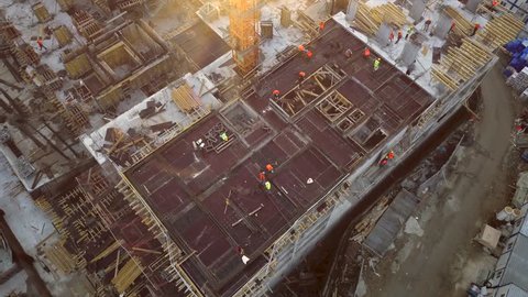 Aerial Top View Construction Worker Work Stock Footage Video (100% ...