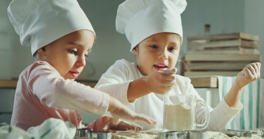 portrait two beautiful kids sisters chef Stock Footage Video (100% ...