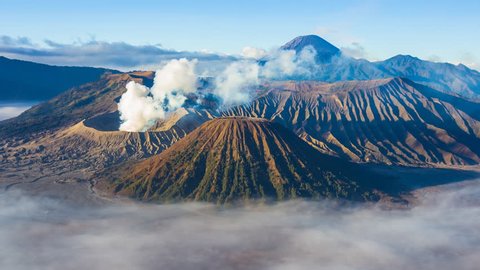 Beautiful Volcano Misty Floating Around Hillside Stock Footage Video ...