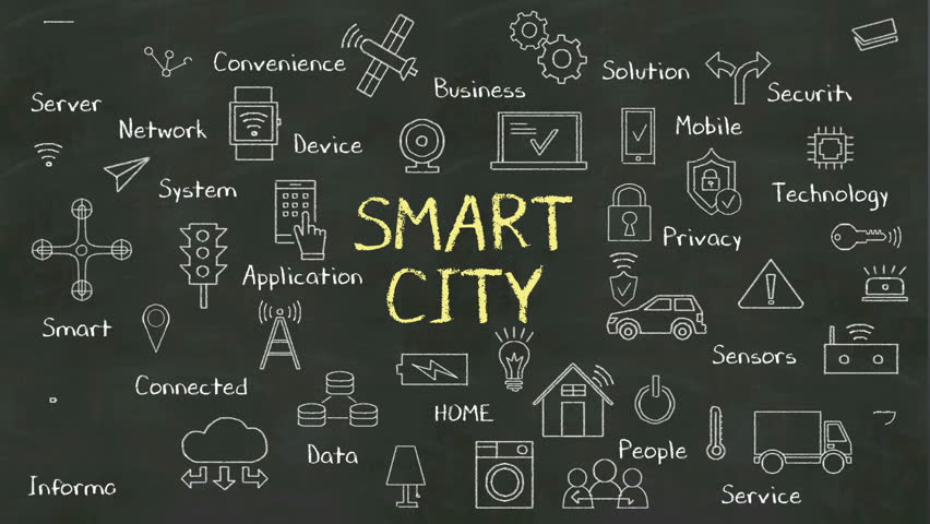 chalk drawing 'smart city' various smart Stock Footage Video (100% ...