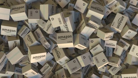 Pile Boxes Amazon Logo Editorial Animation Stock Footage Video (100% ...