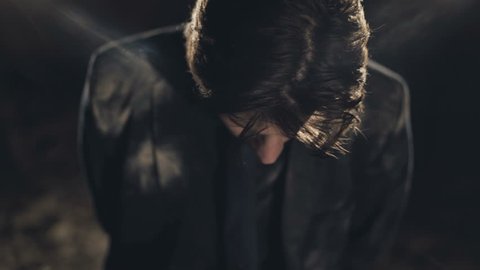 Portrait Rapt Man Bloodstained Face Tied Stock Footage Video (100% ...