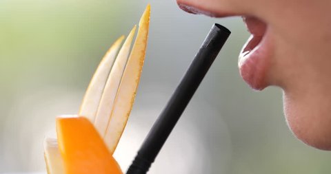 Close Female Sipping Cocktail Straw Stock Footage Video (100% Royalty ...