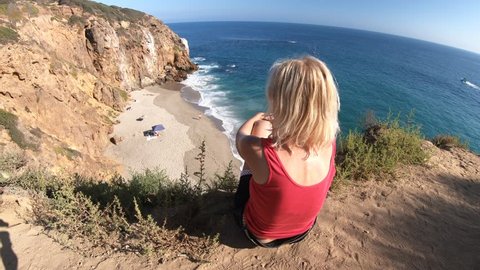 Caucasian Female Looks Pirates Cove Promontory Stock Footage Video (100 ...