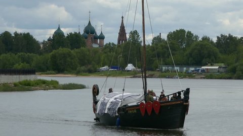 Old Style Russian Wind Boat Crossing Stock Footage Video (100% Royalty ...