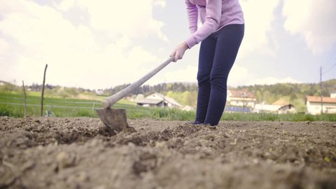 Person Hoeing Garden Low Angle View Stock Footage Video (100% Royalty ...
