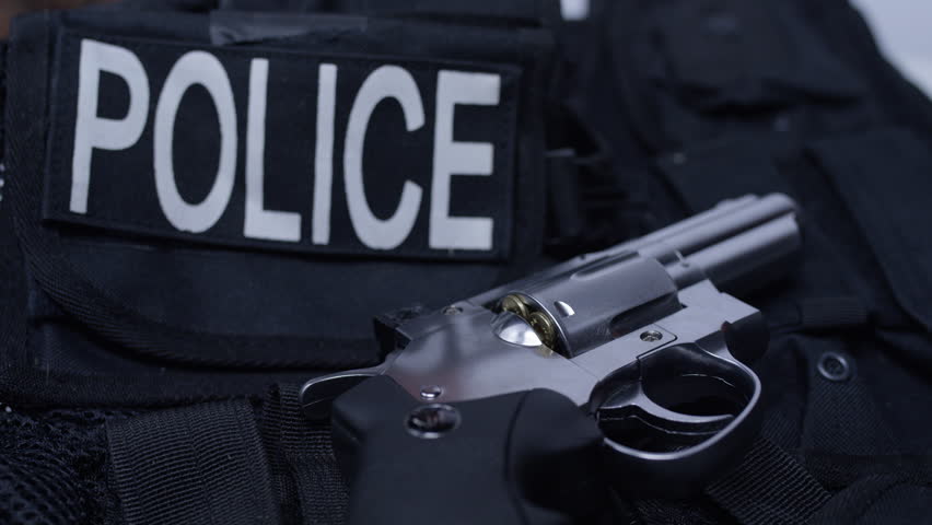 police issued weapon on tactical vest Stock Footage Video (100% Royalty ...