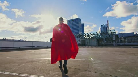 Superman Businessman Red Cape Blowing Wind Stock Footage Video (100% ...