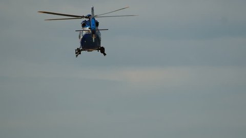 Rear View Blue Helicopter Civil Aviation Stock Footage Video (100% ...