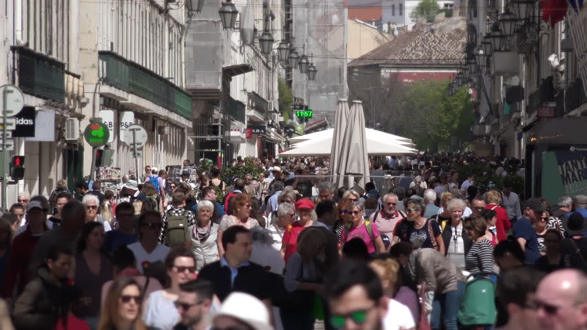 zoom crowd people walking lisbon portugal Stock Footage Video (100% ...