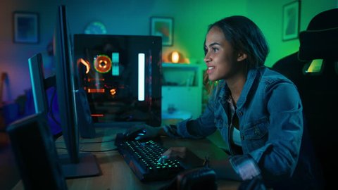 Beautiful Excited Black Gamer Girl Playing Stock Photo 1430140202 ...