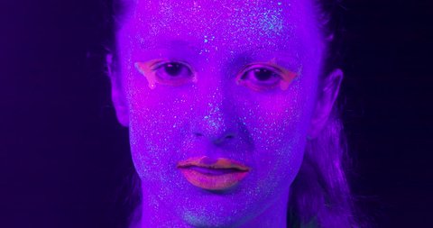 Closeup Woman Face Fluorescent Make Creative Stock Footage Video (100% ...