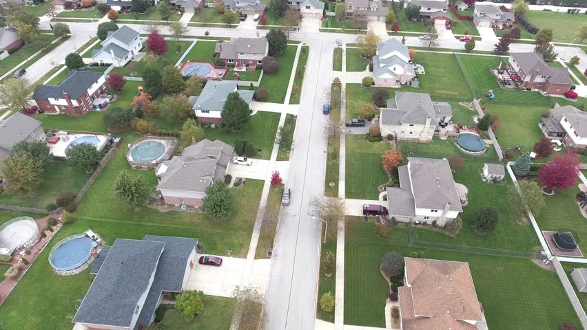 overhead aerial view residential houses yards Stock Footage Video (100% ...