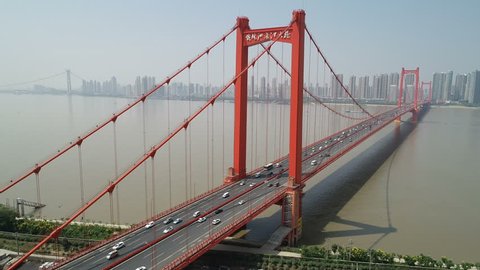 Flying Past Suspension Bridge Wuhan China Stock Footage Video (100% ...