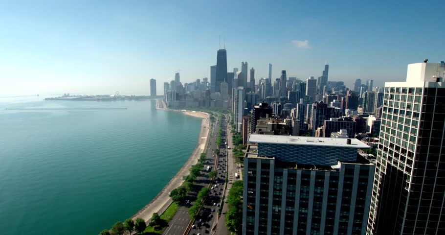 Chicago Coast Skyline Lake Michigan Stock Footage Video (100% Royalty ...