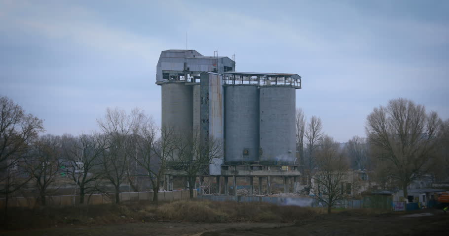 Old Concrete Silo Building Demolition Stock Footage Video (100% Royalty ...