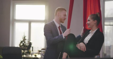 Female Boss Flirting Her Employee Relationships Stock Footage Video ...