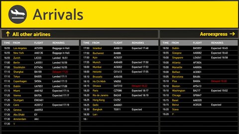 공항 도착 보드, 승객 업데이트 정보, 스톡 동영상 비디오(100% 로열티 프리) 1021489972 | Shutterstock