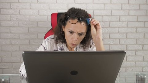 Shocked Business Woman Front Computer Woman Stock Footage Video (100% ...