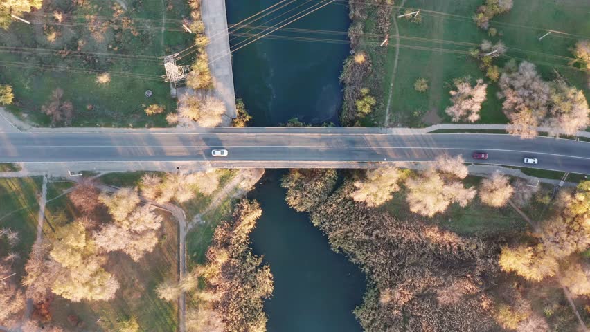 Bridge Over Small River Birds Eye Stock Footage Video (100% Royalty ...
