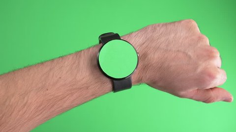 Using Round Smartwatch Green Screen Top Stock Footage Video (100% ...