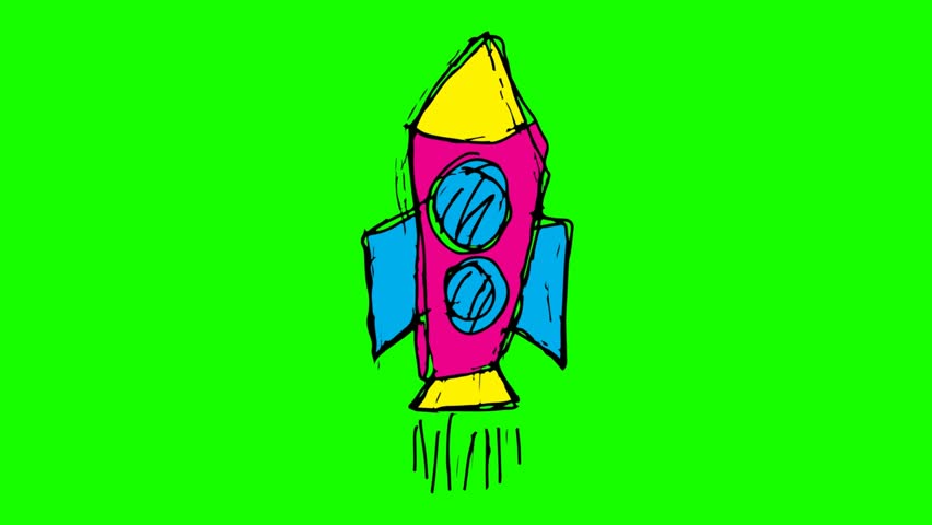 hand drawing green screen theme rocket Stock Footage Video (100% ...