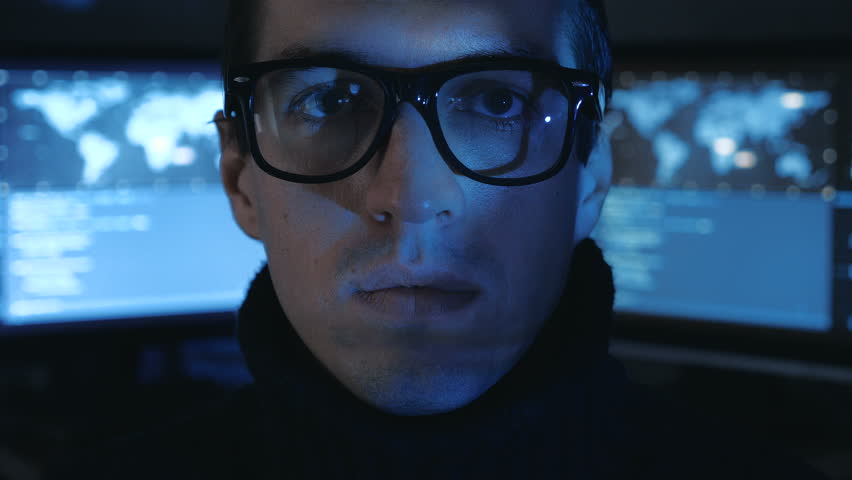 portrait hacker programmer glasses looks camera Stock Footage Video (100% Royalty-free ...