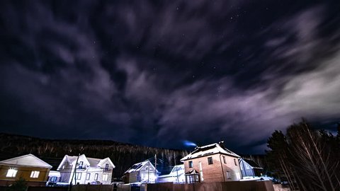 Starry Night Sky Clouds Over Suburb Stock Footage Video (100% Royalty ...