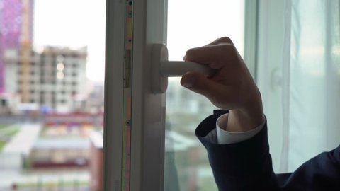 Young Unrecognizable Man Closes Window Apartment Stock Footage Video ...