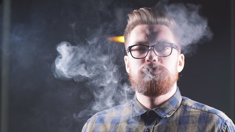 Attractive Man Exhaling Smoke Nose Man Stock Footage Video (100% ...