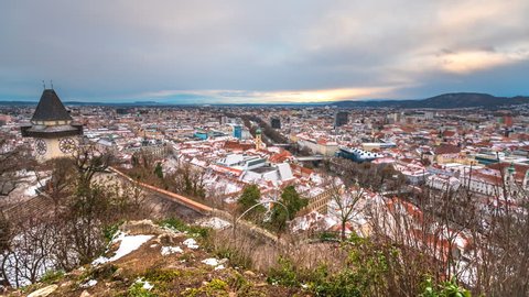 Graz Panoramic Skyline View Sunset Winter Stock Footage Video (100% ...