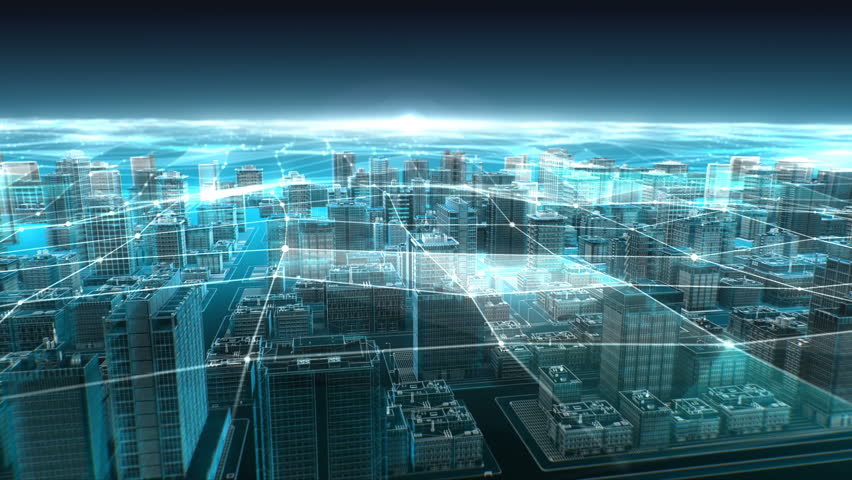 smart sensor icon on city connecting Stock Footage Video (100% Royalty ...