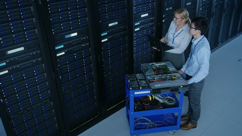 Modern Data Center Technician Wearing Protective Stock Footage Video ...