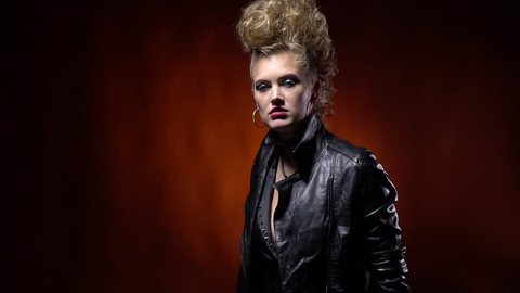 Cool Rocker Girl Leather Jacket Mohawk Stock Footage Video (100% ...
