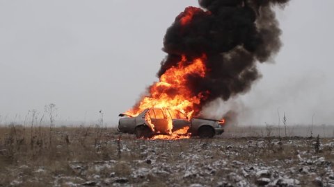 Car On Fire Burning Car Field Stock Footage Video (100% Royalty-free ...