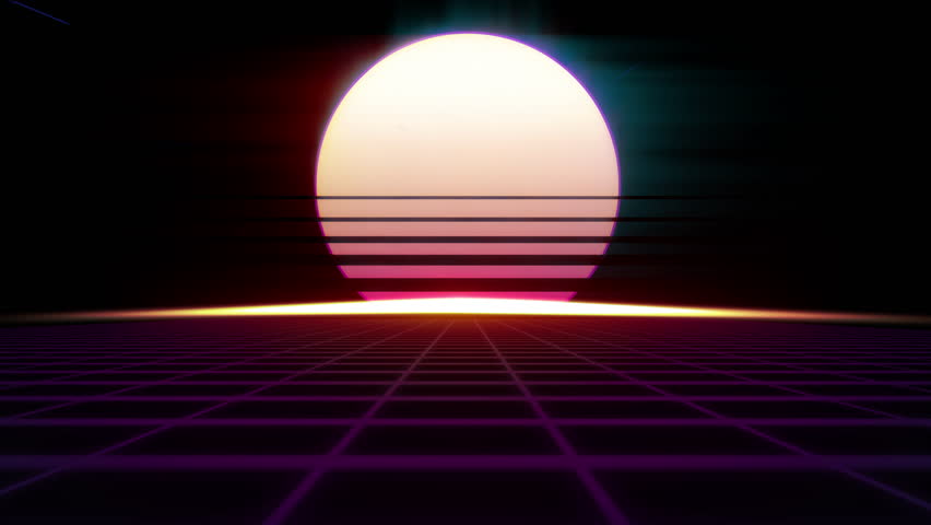 retro-futuristic 80s synthwave sun grid background Stock Footage Video ...