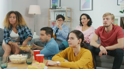 home diverse group friends watching tv Stock Footage Video (100% ...