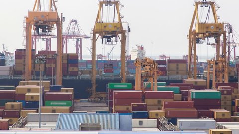 Loading Unloading Ship Container Terminal Timelapse Stock Footage Video ...