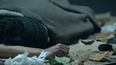 Freezing Homeless Person Sleeping On Street Stock Footage Video (100% ...