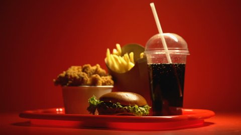 Fast Food Set Illuminated On Red Stock Footage Video (100% Royalty-free ...