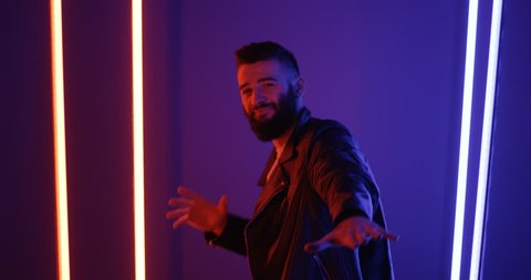 Joyful Handsome Hipster Man Dancing Happily Stock Footage Video (100% ...