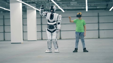 Cyborg Repeating Movements After Boy Vrglasses Stock Footage Video (100 ...