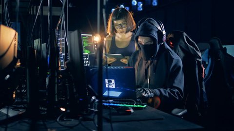 People Hack System Working Computer Cyber Stock Footage Video (100% ...