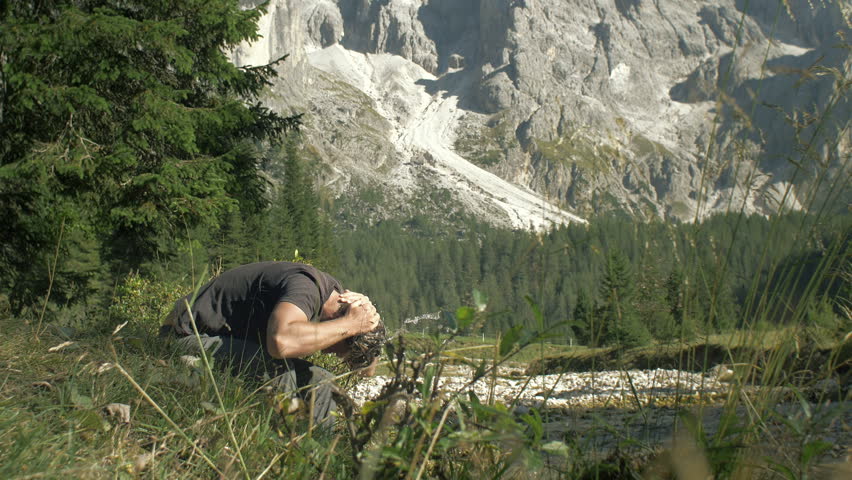 flushed man cool off refreshing mountain Stock Footage Video (100% ...