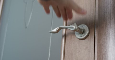 Man Hand Opening Door Handle Indoors Stock Footage Video (100% Royalty ...