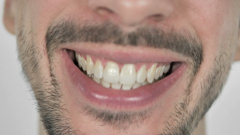 Close Smiling Lips Teeth Beard Man Stock Footage Video (100% Royalty ...