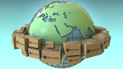 Boxes Microsoft Logo Around World Europe Stock Footage Video (100% ...